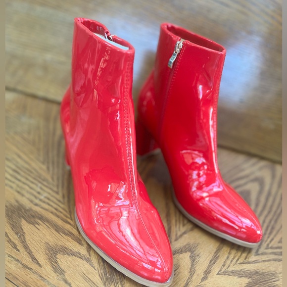 Shoes | Red Vinyl Boots With Zipper | Poshmark